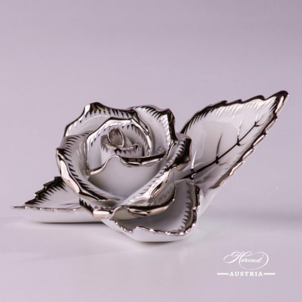 Platinum – Rose on Leaf – 2 pc | Herend Austria
